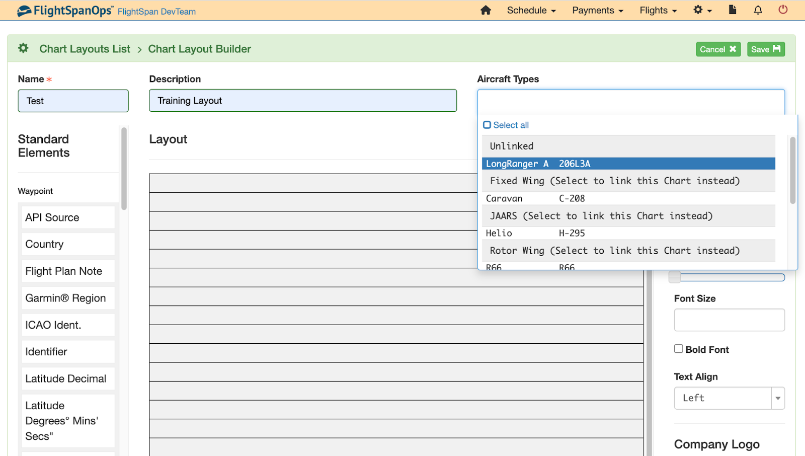 Chart Layout Builder – FlightSpan Documentation