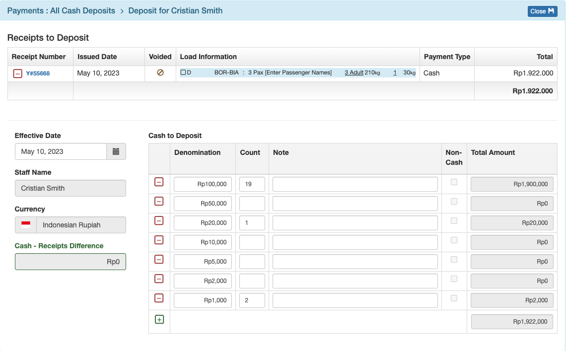 Cash Deposits Page – FlightSpan Documentation