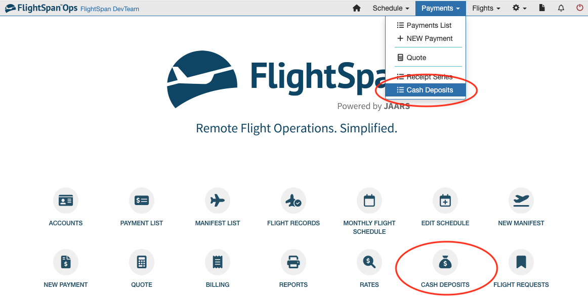 Cash Deposits Page – FlightSpan Documentation