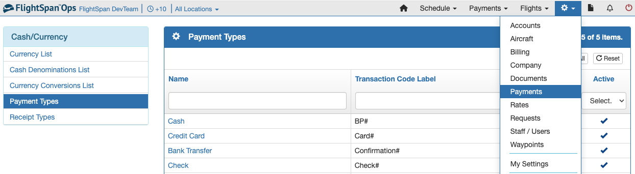 Payment and Receipt Types – FlightSpan Documentation