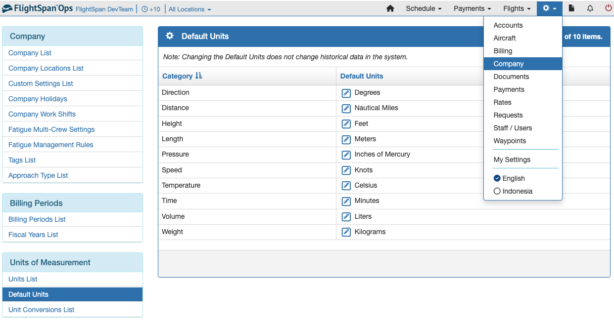 Units of Measurement – FlightSpan Documentation