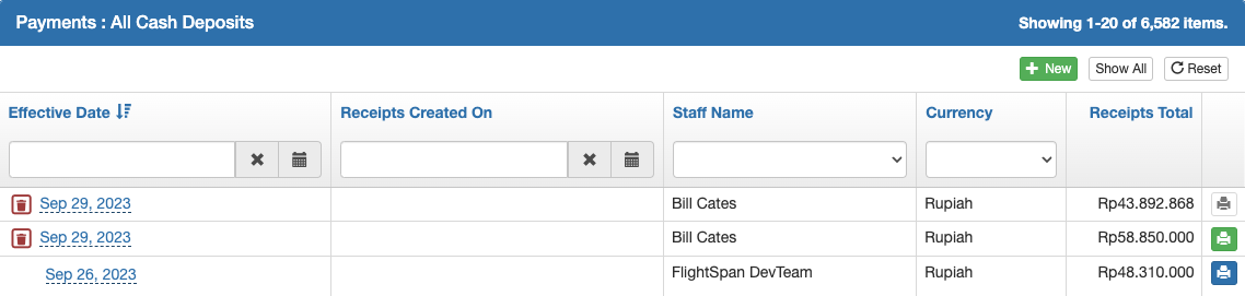 Cash Deposits Page – FlightSpan Documentation
